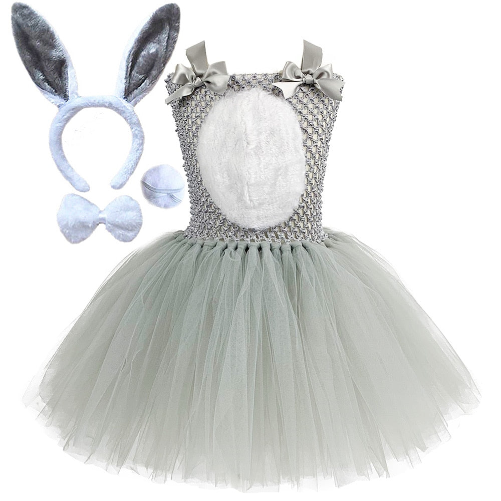 Cute Rabbit Dress Girls Kids Gray Bunny Cosplay Costume Toddler Girls ...