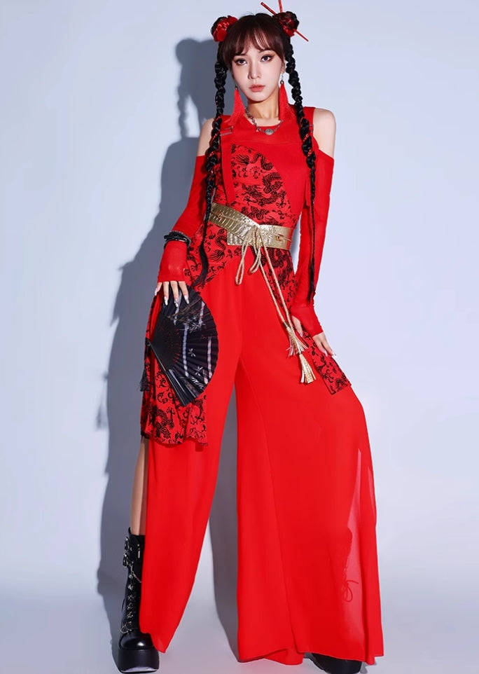 Jazz Dance Clothes Female Suit Red Chinese Style Dancing Clothes Jazz ...