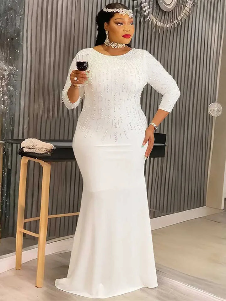 Plus Size Dresses for Woman Elegant Party Solid Color Diamond Long Eve ...