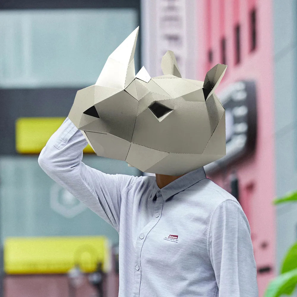 Pre Cut Paper Mask 3D Rhinoceros Halloween Costume Cosplay DIY Paper C ...