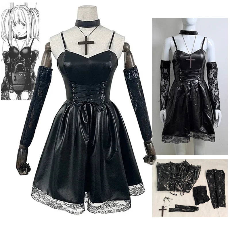 Misa Amane Cosplay Costume Death Note Leather Sexy Dress Outfit with N ...