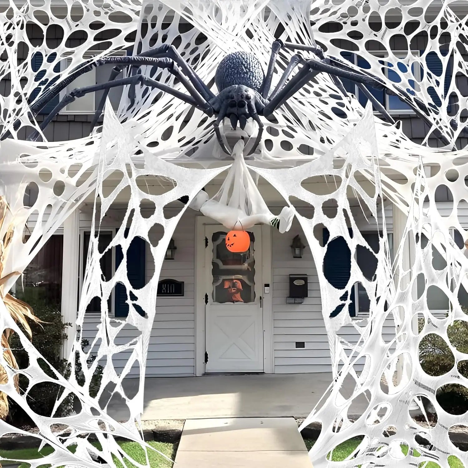 Giant Stretchy Spider Web Halloween Decor 20ft Cobweb Netting Outdoor ...