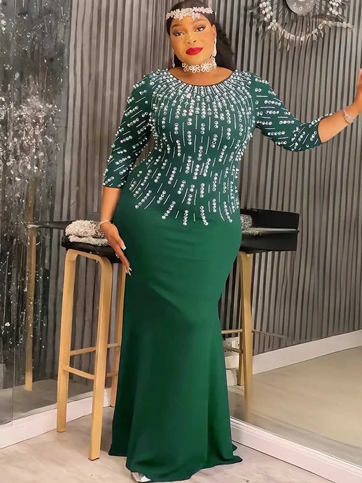 Plus Size Dresses for Woman Elegant Party Solid Color Diamond Long Eve ...