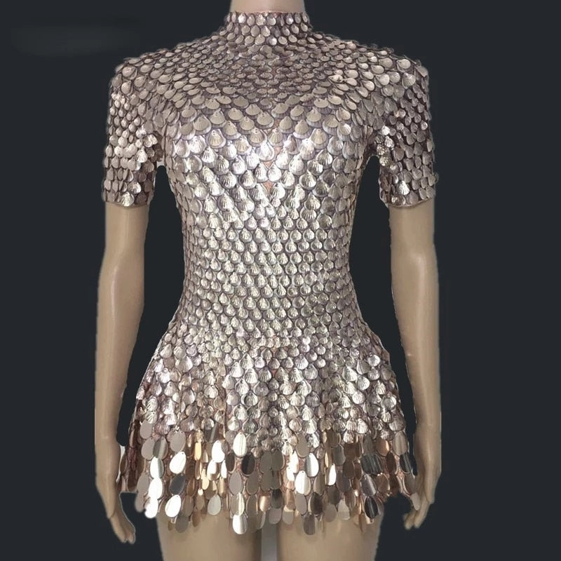 Sexy Nightclub Leotard Shining Lovely Sequins Mini Dress Costume Celeb ...
