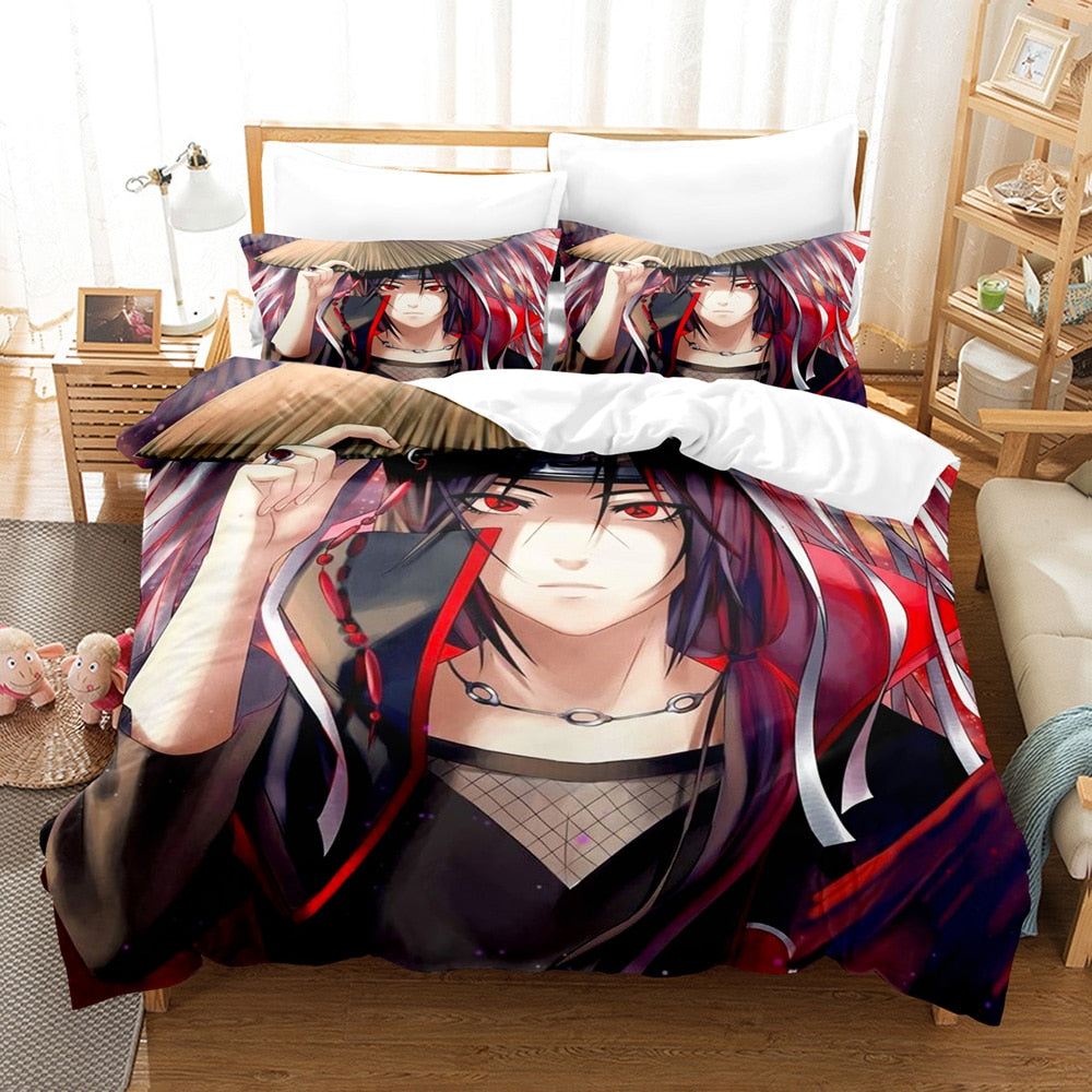 Anime Akatsuki Uchiha Red Cloud Sharingan Bedding Set Itachis Duvet Co ...