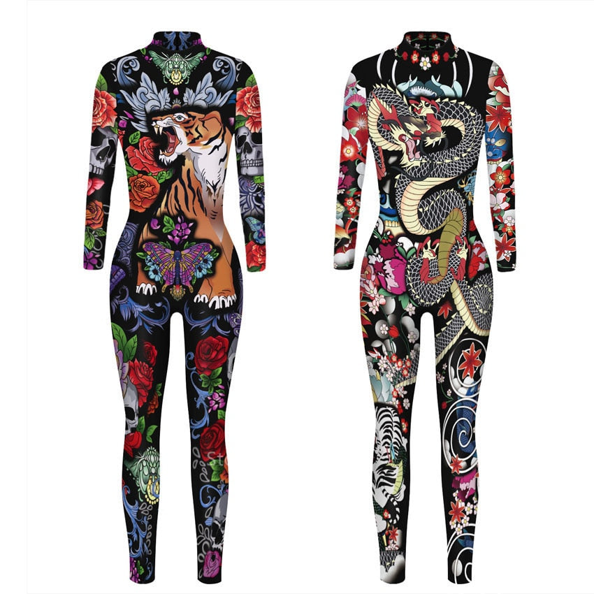 Japanese Skull Halloween Cosplay Costume Women Men Jumpsuit Underworld ...