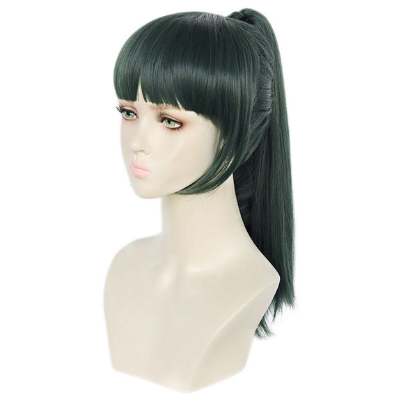 Makiki Zeninin Dark Green Ponytail Wig Cosplay Costume Heat Resistant ...