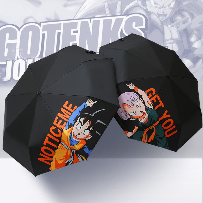 Anime Goku Folding Rain Umbrella For Kids Black Coating Parasol Childr ...
