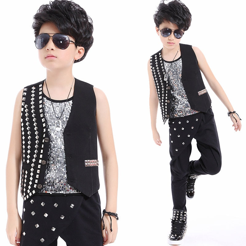 Hip Hop Boy Dance Costume Modern Jazz Dance Costumes Sequin Stage Clot ...