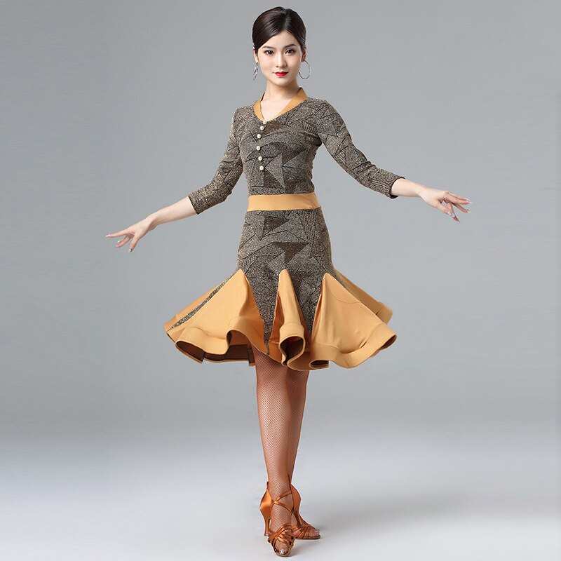 Fall Latin Dance Dress For Women Salsa Dance Outfits Stage Costume Bal ...