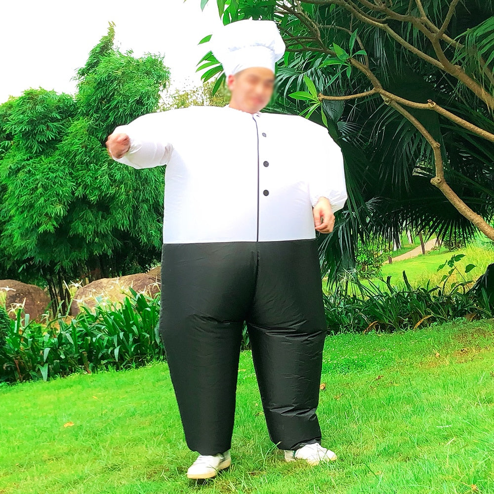 White Cook Inflatable Costume Cartoon Chef Inflated Suit Adult Christm ...