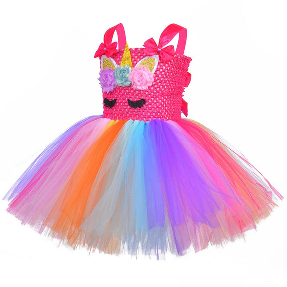 Flower Unicornrn Princess Dresses Girls Kid Hot Pink Ponyny Costume fo ...